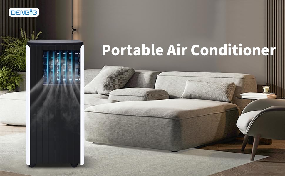 DENBIG Portable Air Conditioner for Room up to 350 sq.ft, 8,000 BTU A/C Unit with Dehumidifier and Cooling Fan with 2 Speeds, 24-Hour Timer, Sleep Mode, Remote Control, Window Installation Kit