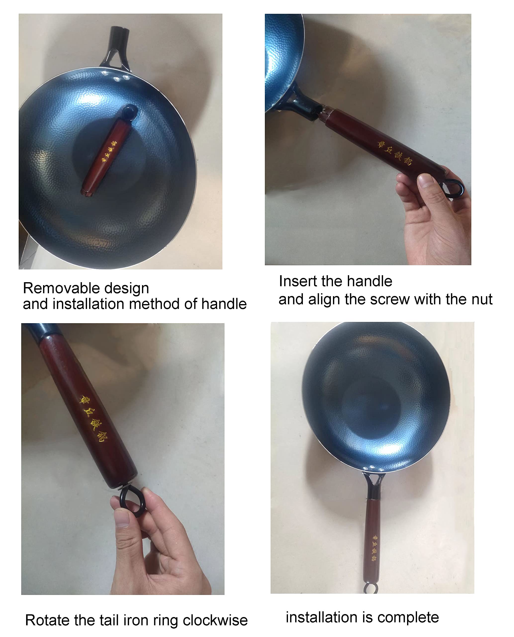 Chinese HandHammered Iron Woks and Stir Fry Pans, Flat Bottom wok，No Coating Non-stick, Suitable for all kinds of stoves (Diameter 30cm/11.81in)