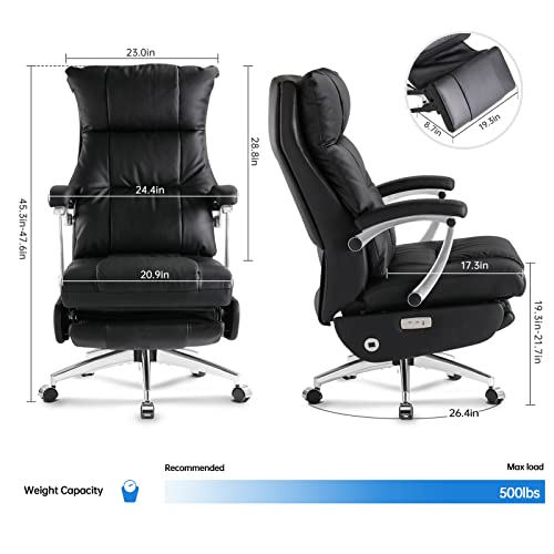 LEAGOO Automatic Executive Office Chair High-Back Electric Reclining Office Chair with Footrest, Ergonomic Computer Desk Chairs with Wheels and Linkage Arms Swivel Rolling Chair with Genuine Leather