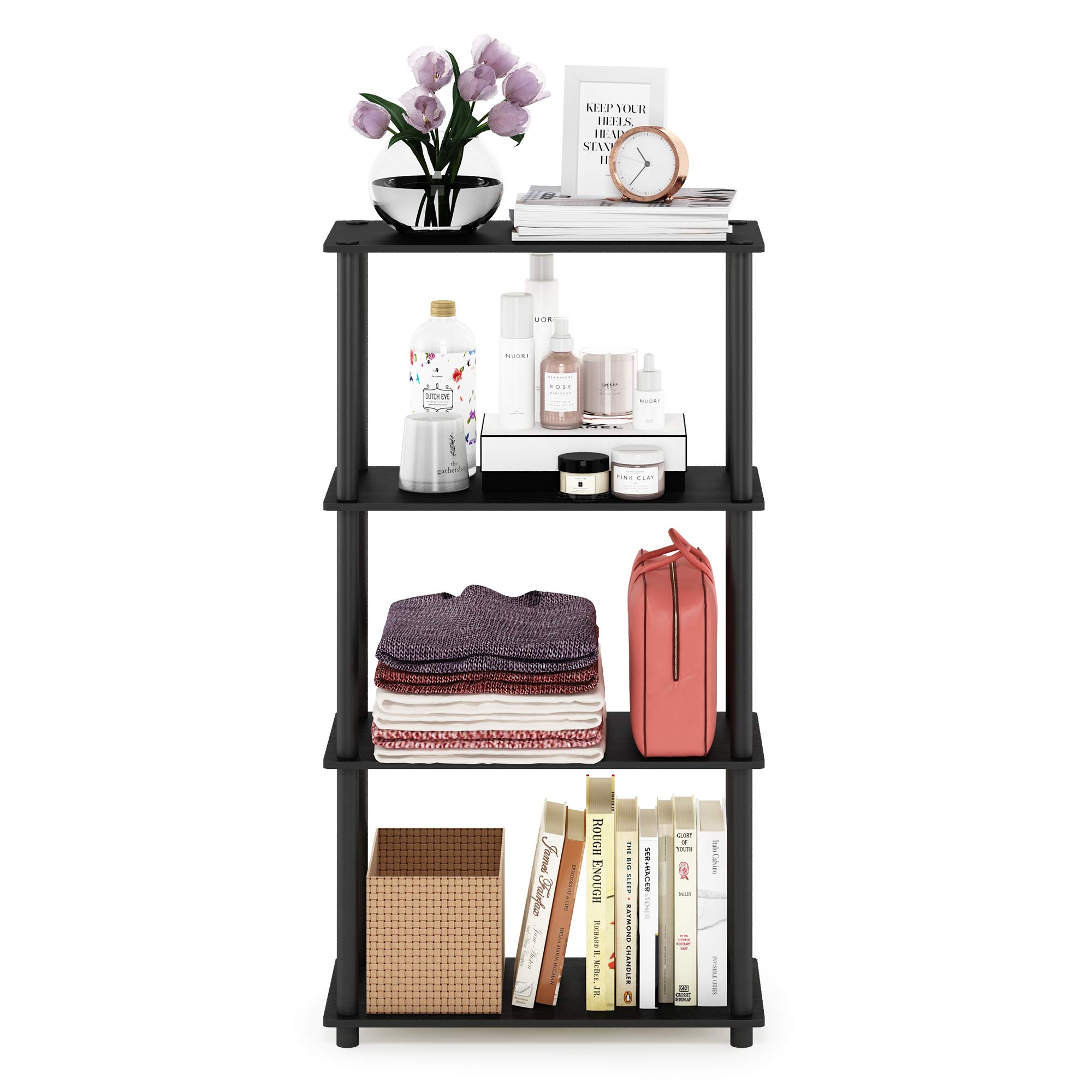 Furinno Turn-N-Tube 4-Tier Multipurpose Shelf Display Rack, Round Tubes, Americano/Black