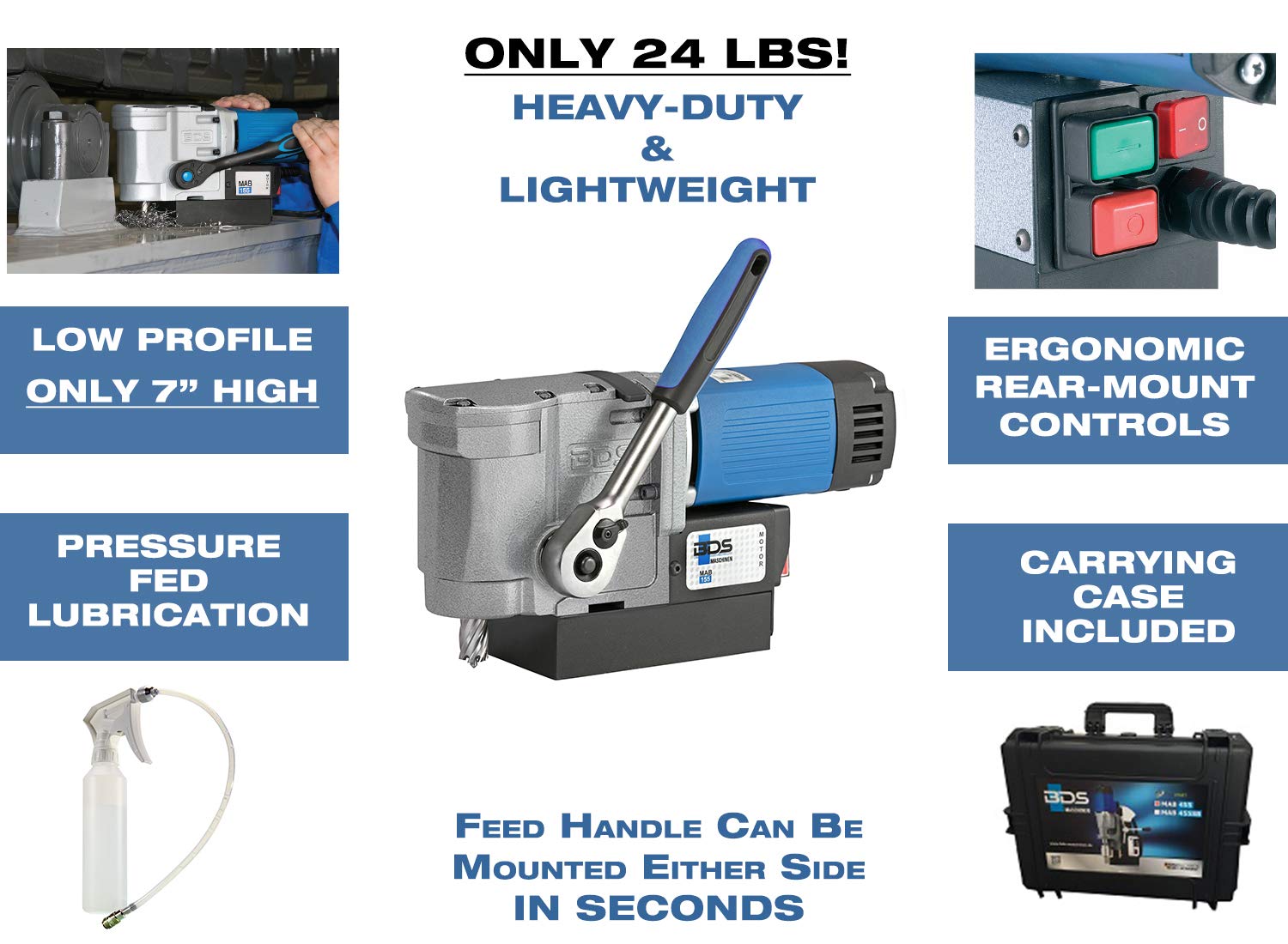 C.S. Unitec MAB 155 Portable Magnetic Drill Press | 1050W 1-Speed Benchtop Power Drill Machine w/up to 1-1/2" Diameter