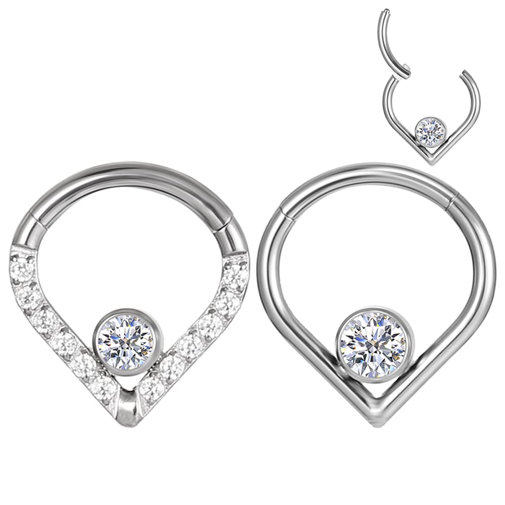 BCBODYG23 Piercing Nose Ring Titanium Daith Earring Hoop Solid G23 Cartilage Tragus Helix Rings 16G (8mm, Synthetic Zirconia)