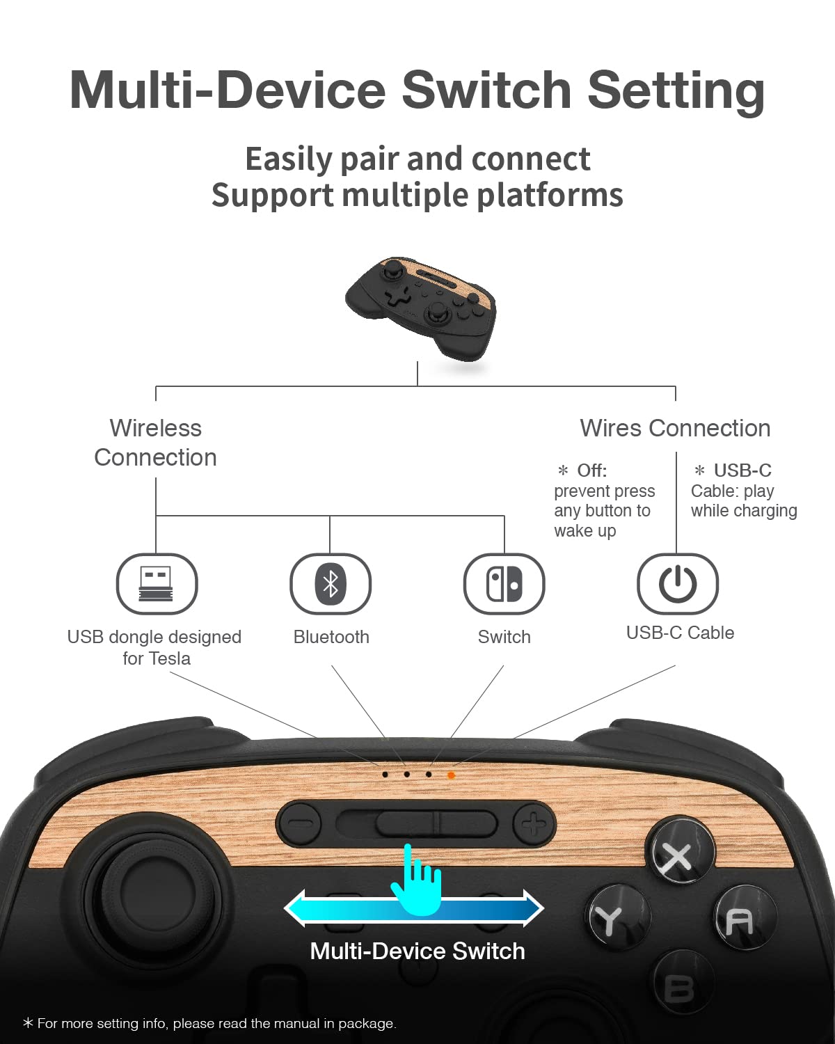 Jowua Multi-Device Wireless Controller Compatible for Tesla Model 3/Y/S/X/cybertruck Compatible for Switch, one controller set, SPECIAL PROGRAMMED and DESIGN FOR TESLA, Compatible for T (BLACK) [nintendo_switch,windows,ios,android]