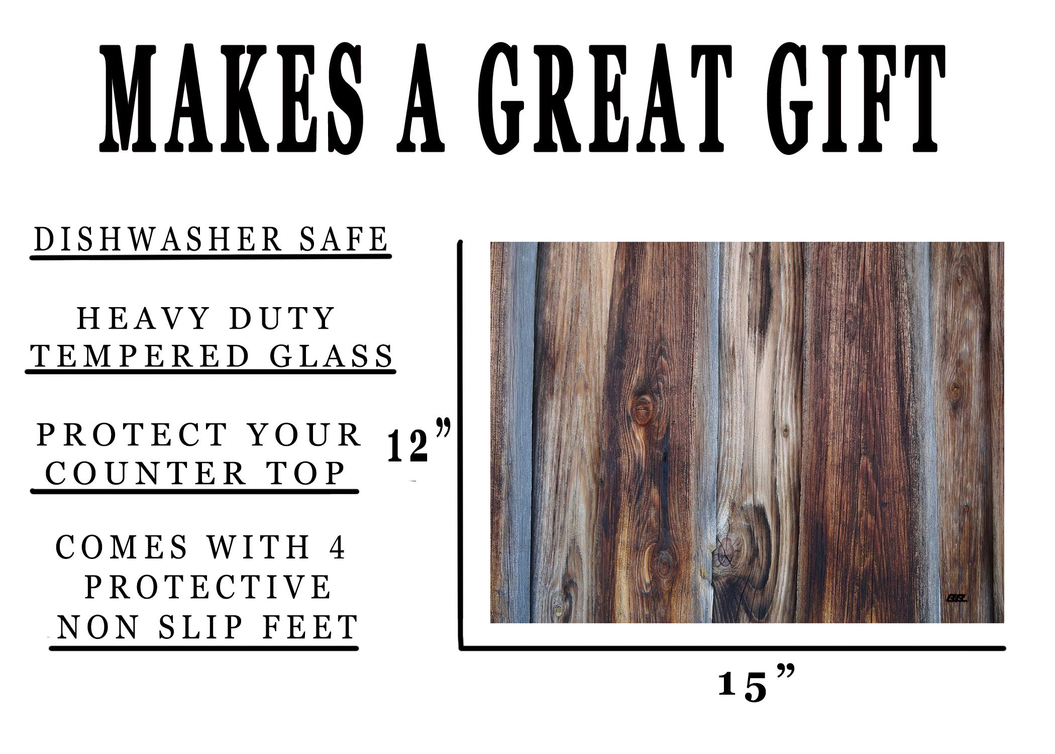 Blue Wood Grain Kitchen Glass Cutting Board Decorative Gift Country Fence Design