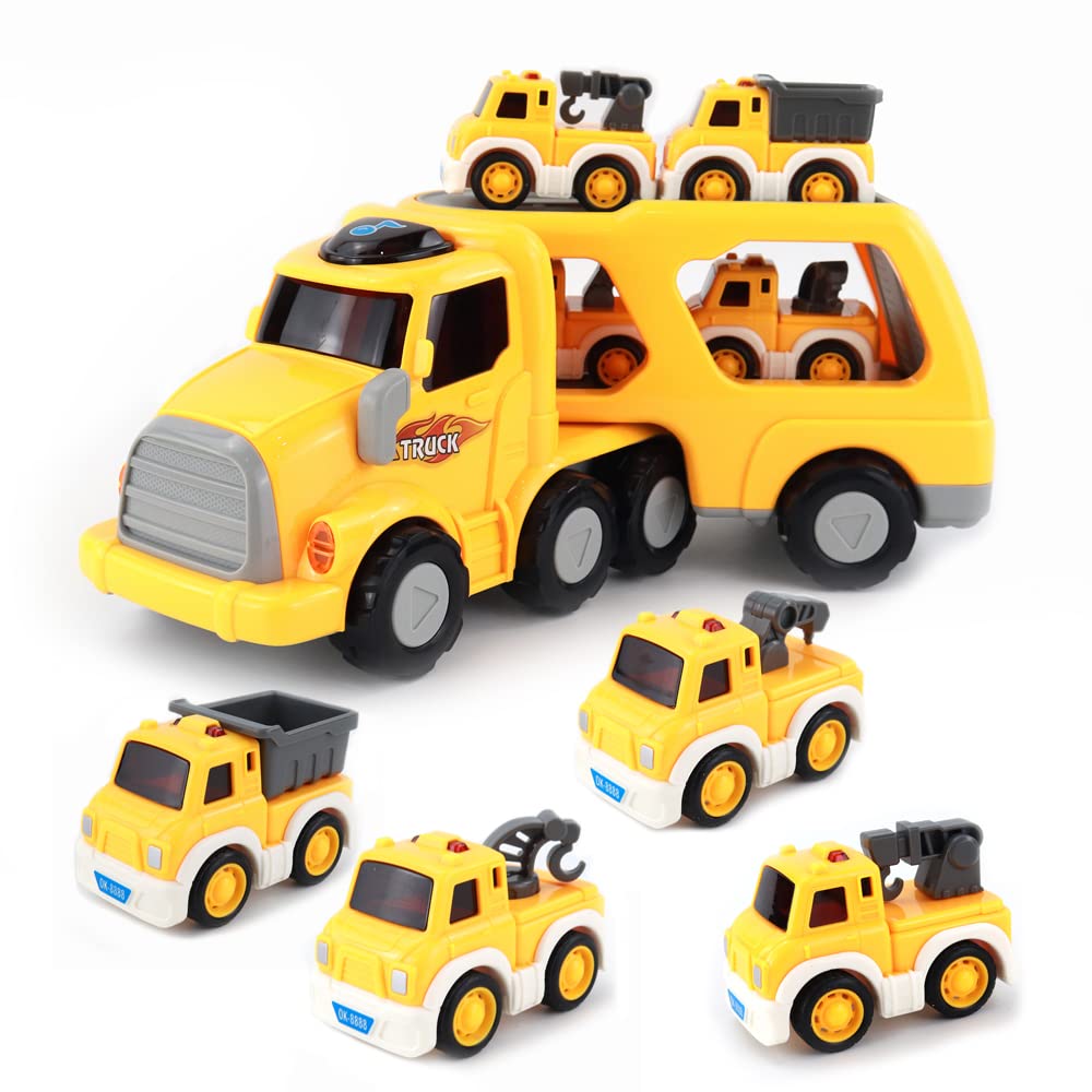 LimitlessFunN Toys Carrier Truck Transport Car Play Vehicles Set with Light & Sound [ Friction Power Push and Go ] - for Girls & Boys (Construction Vehicles)