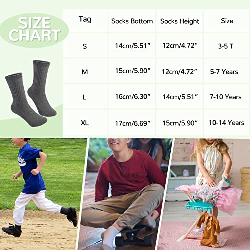 BOOPH 6 Pairs Boys Athletic Crew Socks Ankle Socks for Kids W-Gray 10-14 Years