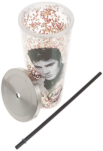 Spoontiques - Glitter Filled Acrylic Tumbler - Glitter Cup with Straw - 20 oz - Stainless Steel Locking Lid with Straw - Double Wall Insulated - BPA Free - Elvis Presley