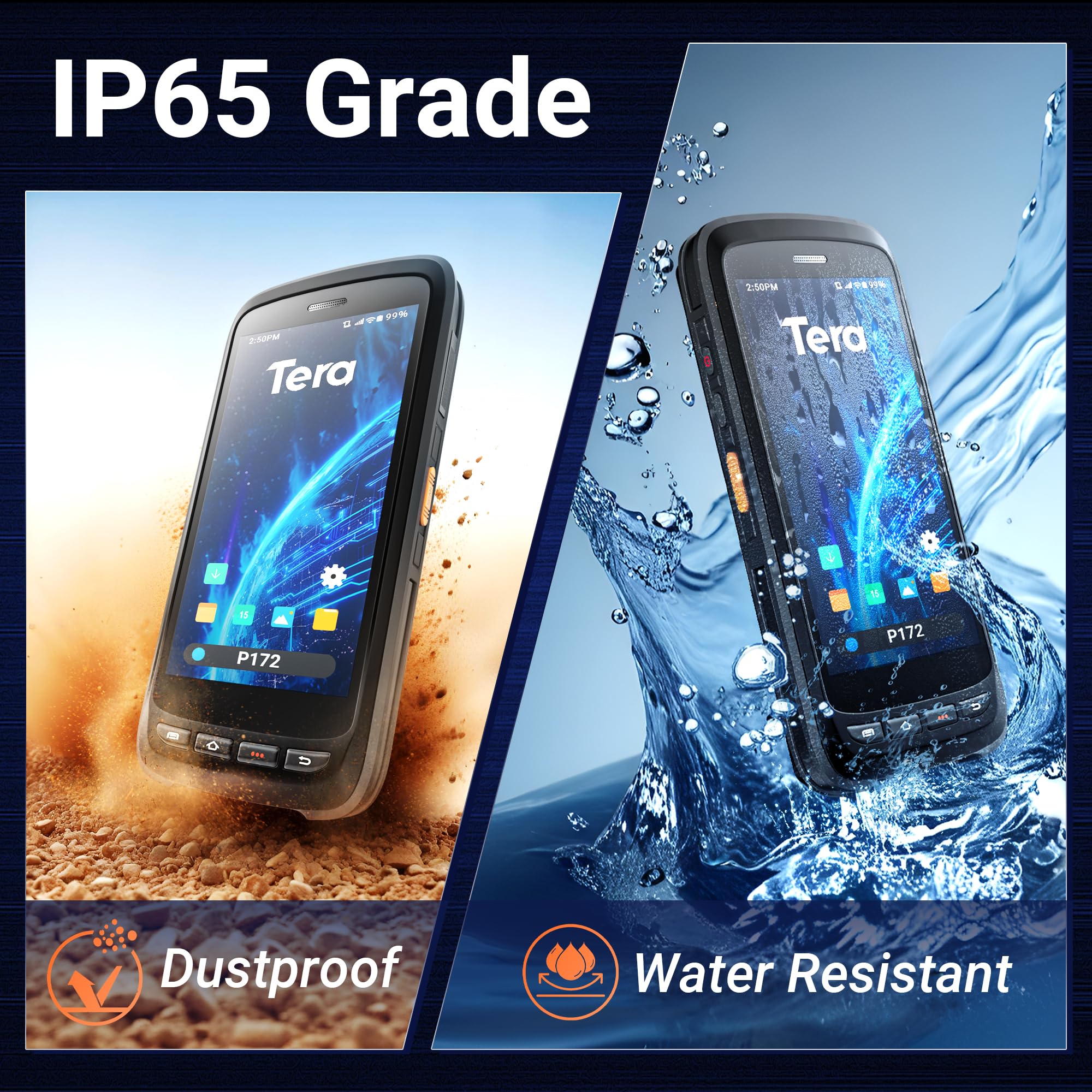 Tera Android 11 Barcode Scanner PDA: with Charging Cradle Pistol Grip 8000mAh Extra Large Battery Handheld Mobile Computer 5.2β Full Touch Screen Zebra 2D Scan IP65 Graded Inventory Scanner P172