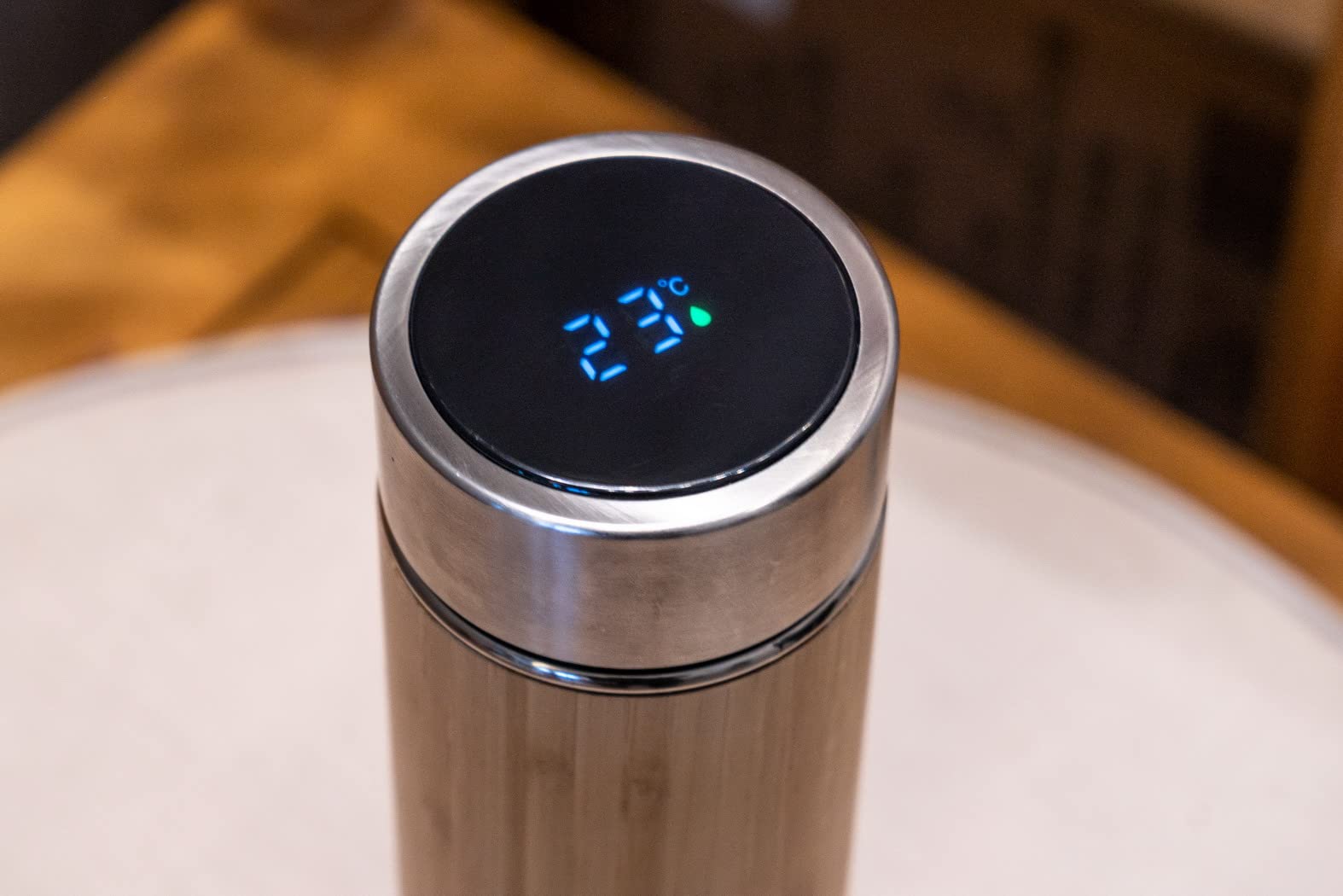Bamboo Water Bottle with Tea Infuser Tumbler with LED Temperature Insulated Stainless Steel Thermos