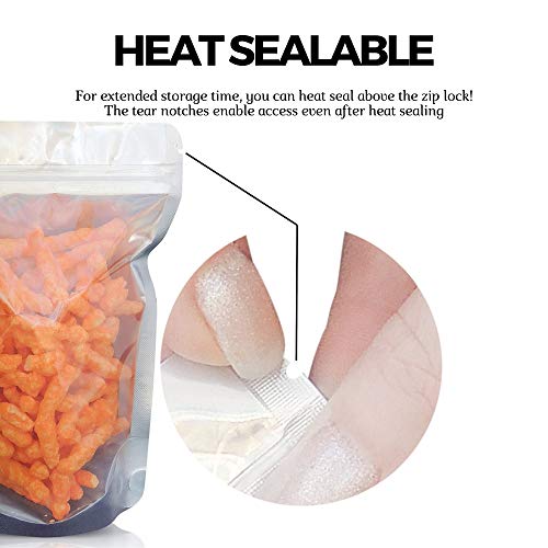 Stand Up Pouch Bags, 6" x 9", Heavy Duty, 100 Pack, Clear Front with Aluminum Foil Back - Resealable Ziplock and Heat Sealable for Food Storage