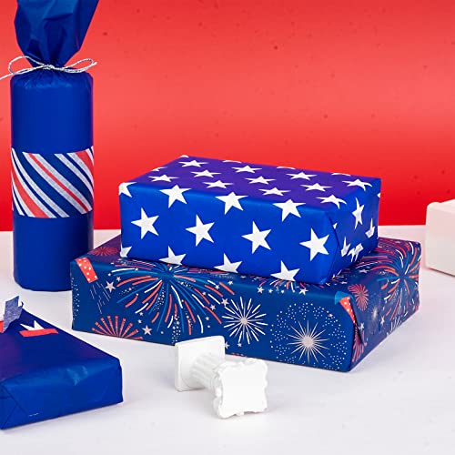 WRAPAHOLIC Wrapping Tissue Paper - 60 Sheets 14 x 20 Inch Blue Red White Tissue Paper Bulk for Independence Day Gift Wrapping, Arts & Crafts, Packing and Decorations