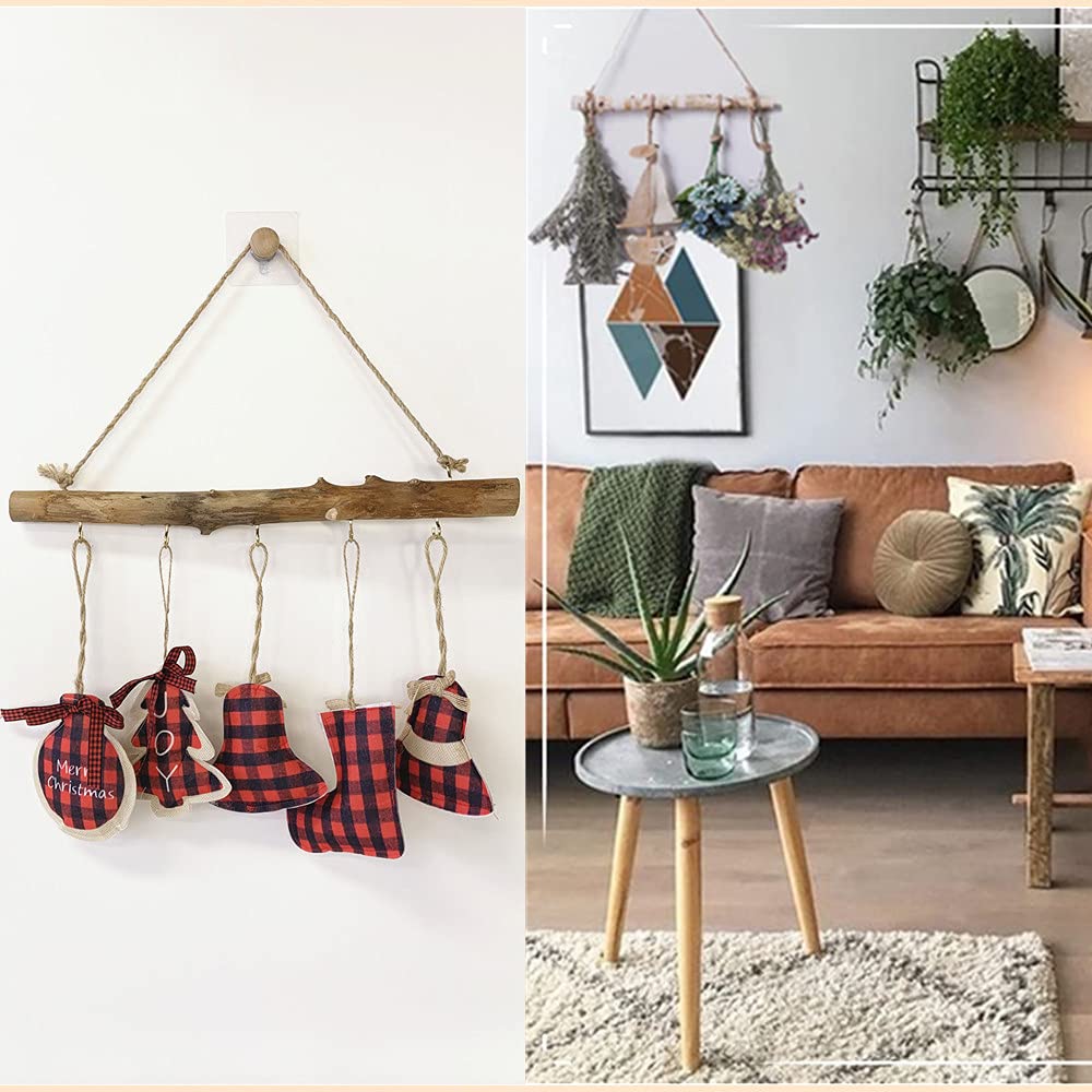 Logs for Decoration Natural Driftwood Decorative Branches Home Wall Hanging Decor Jewelry Organizers with 5 Hooks (15 Inch)
