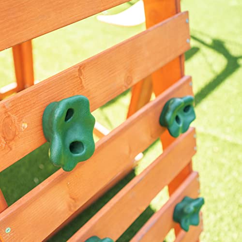 Sportspower Amazon Exclusive Sherwood Wood Swing Set with 3 Swings, Slide, and Covered Deck, Natural/Green