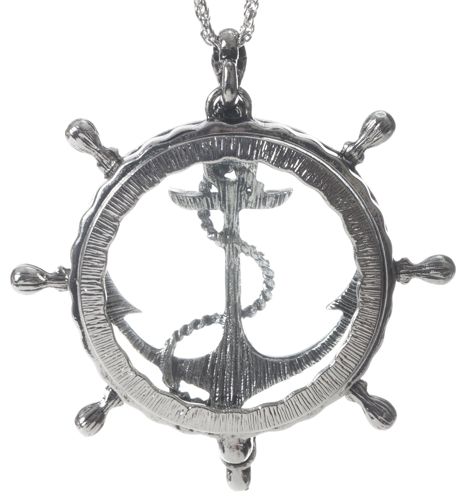 Anchor Nautical Wheel 4X Magnifier Magnifying Glass Pendant Necklace, 30"