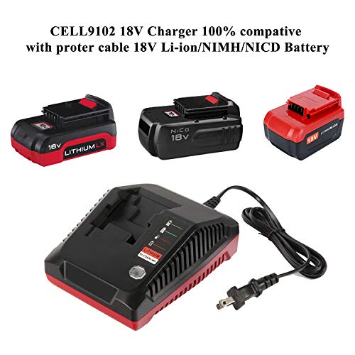 Cell9102 Replacement Porter Cable 18V Battery and Charger Starter Kit, PC18B Lithium Battery and Charger PCXMVC Compatible with Porter Cable 18V Cordless Power Tools,Capacity Output 2.0Ah