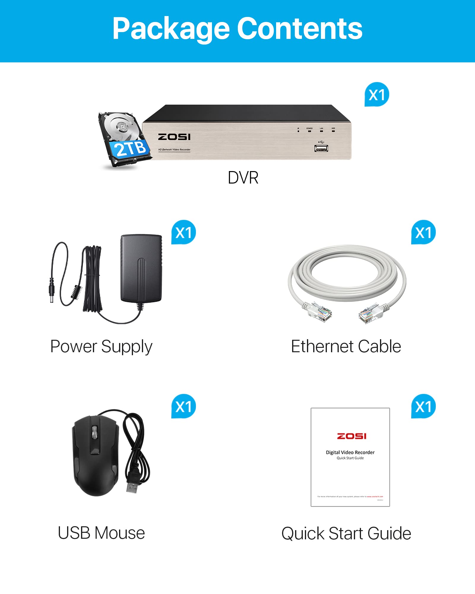 ZOSI H.265+ 8CH 4-in-1 5MP Lite Surveillance DVR Recorders Security System with 2TB Hard Drive for HD-TVI, CVI, CVBS, AHD 960H/720P/1080P/3MP/4MP/5MP CCTV Cameras, Motion Detection, Remote Viewing