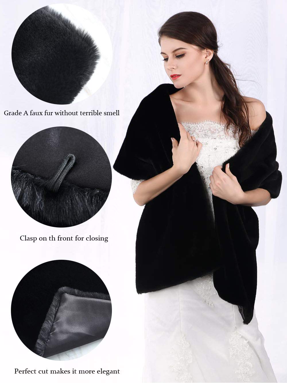 Aukmla Long Wedding Faux Fur Wraps and Shawls Wedding Bridal Stole for Brides and Bridesmaids