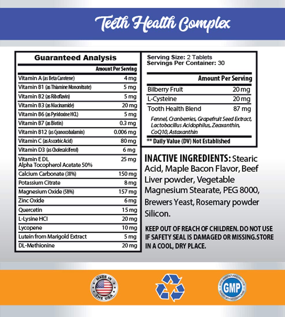 Dog Teeth Cleaning Treats Mini - Pets Teeth Health Complex - for Dogs and Cats - Support Oral Care - Vitamin e for Dogs Oral - 2 Bottles (120 Tablets)