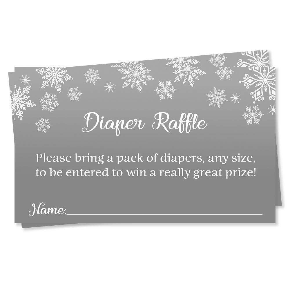 Winter Wonderland Diaper Raffle Ticket Baby Shower Grey Gray Snow Snowflakes Request Prize Little Snowflake (25 Count)