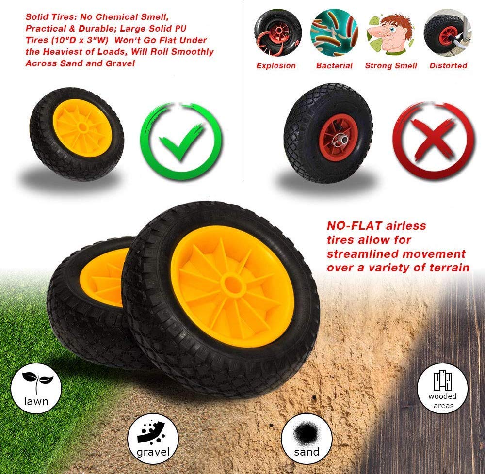Bonnlo Replacement Solid Tire 10" Airless PU Tire Wheel for Kayak Dolly Canoe Cart 1 PC