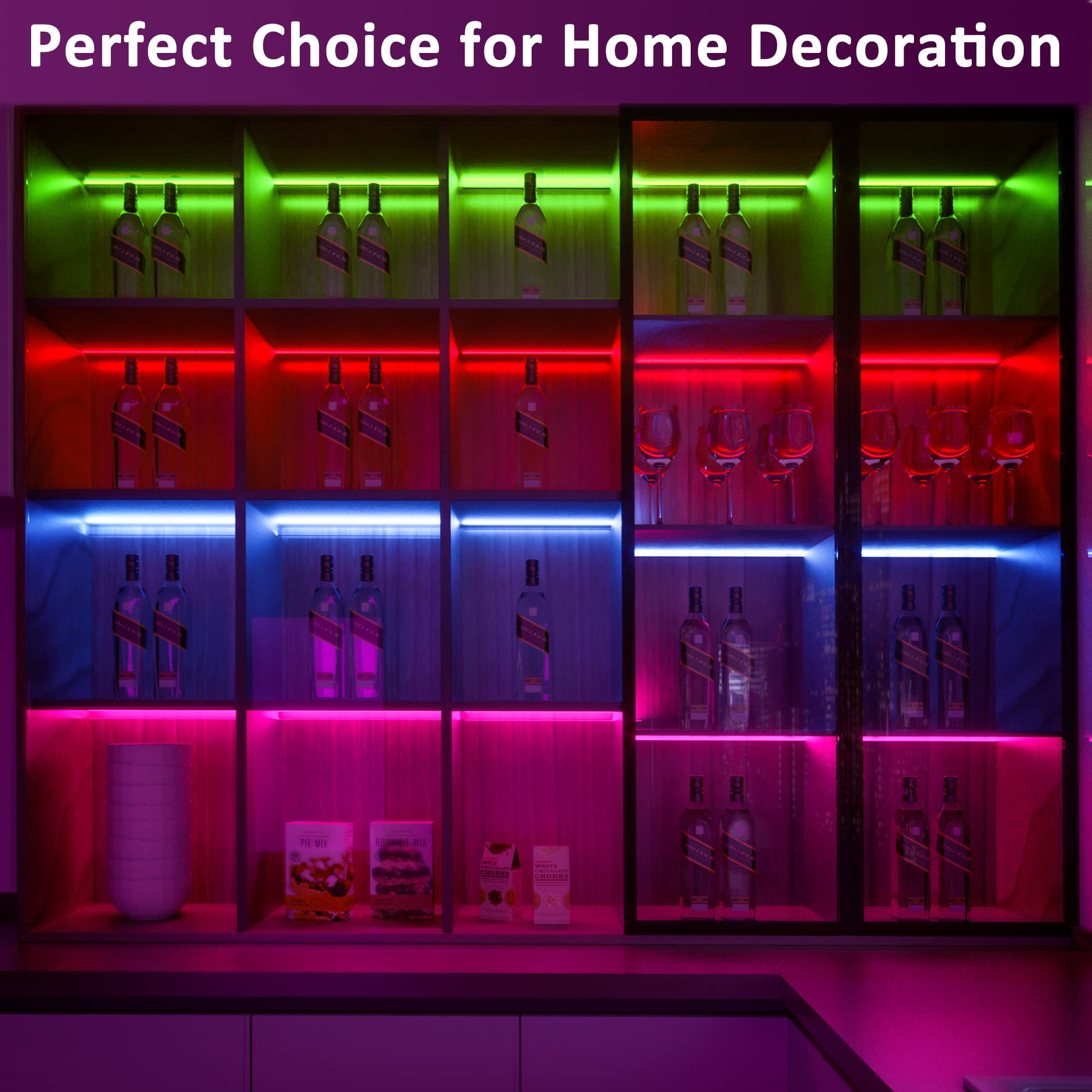Benreom 3 Pcs RGB Under Cabinet Lights Kit, Smart App and Remote Control Under Cabinet Lighting, Dimmible Under Counter Lights for Kitchen, Plug in LED Lights for Cabinet, Counter, Workbench, Desk