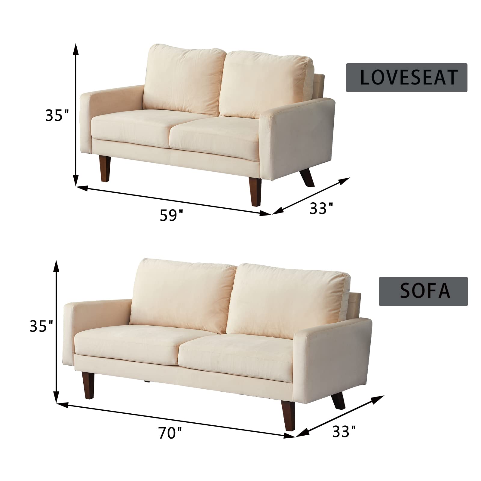 INSTORY Velvet Loveseat Mid-Century Modern Sofa Tufted Couch with Wooden Legs for Living Room - Gold