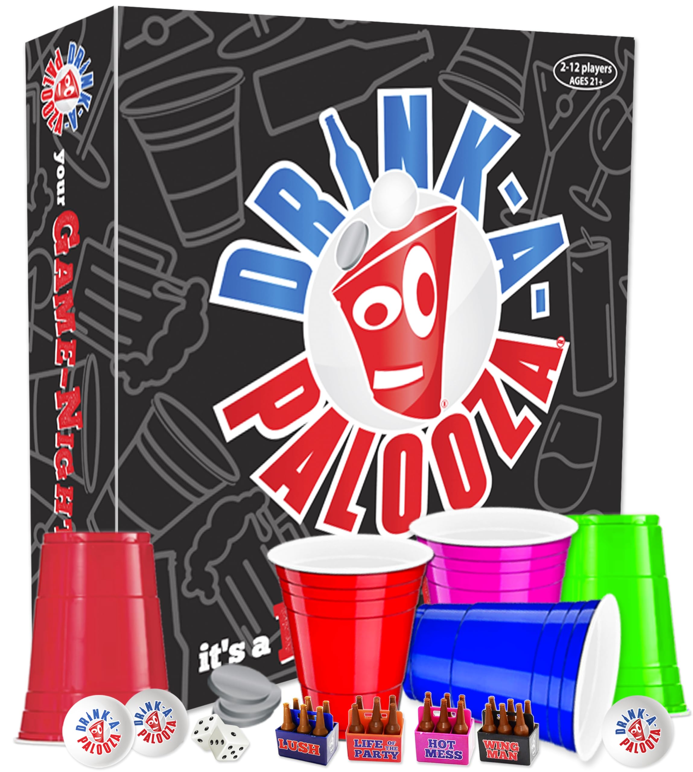DRINK-A-PALOOZA Drinking Games for Adults - Competitive Board Game for Parties, 21st Birthdays, and Game Nights; Features Drinking Card Games, Beer Pong, and Couples Games – The Perfect Novelty Gift
