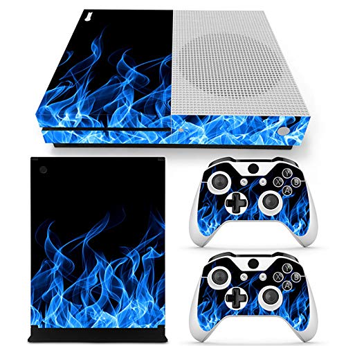DOMILINA Protective Vinyl Skin Decal Cover for Xbox One S Console wrap Sticker Skins with Two Free Wireless Controller - Blue Flame