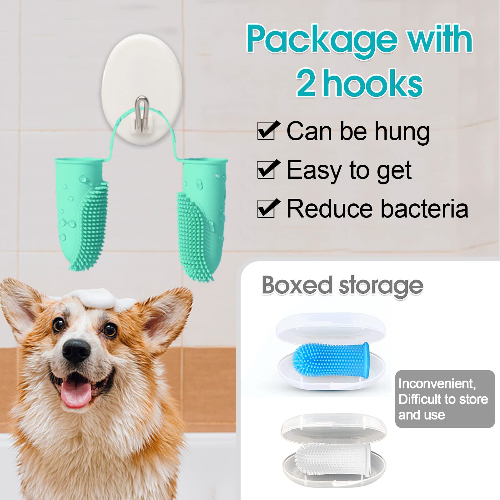 VVHOMIFE Two Finger Toothbrush for Dogs, Cat Toothbrush Two Finger, Double Cleaning Strength, Double The Efficiency, Efficient Teeth Cleaning, Ergonomic, Ring Bristle, Easier to Use. (2-pcs, Blue)