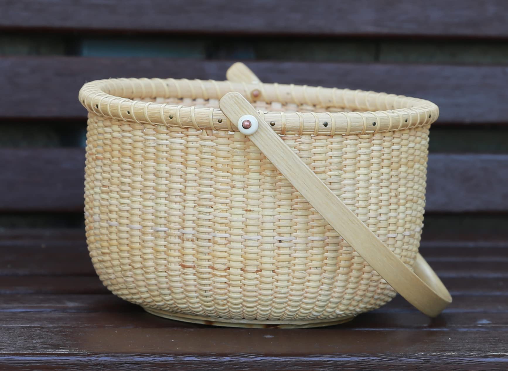 Teng Jin Open Round Nantucket Basket with Handles Handwoven Storage Serving Baskets for Easter, Picnics, Gifts, Home Decor and More several sizes ranging from 5β 13β