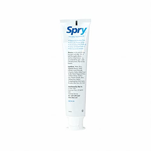 Spry Xylitol Toothpaste, Fluoride-Free, Natural Peppermint, Anti-Plaque and Tartar Control, 5 oz (Pack of 6)