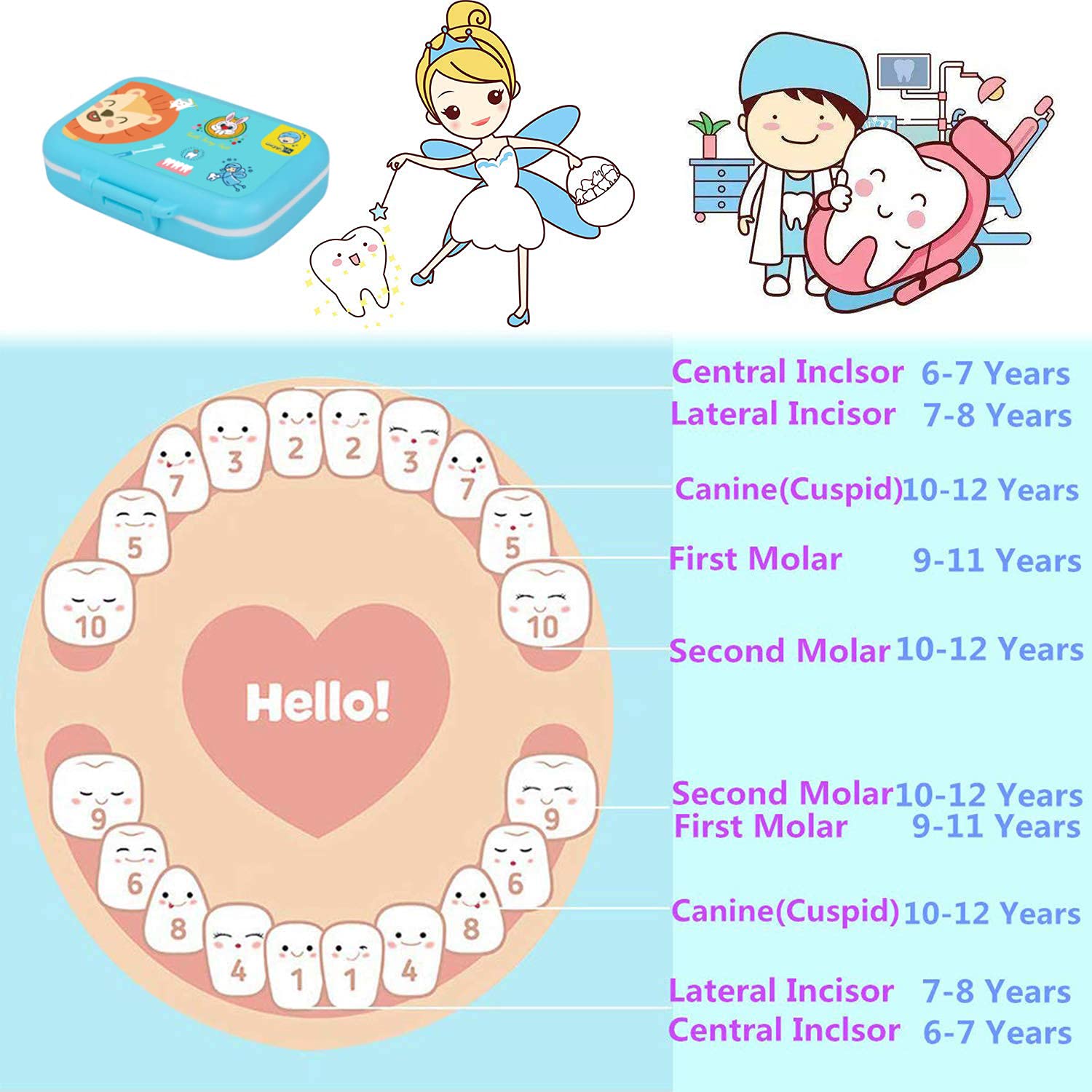 Baby Teeth Keepsake Box,Tooth Fairy,Lost Deciduous Tooth Collection Organizer,Cute Children Tooth Fetal Hair Umbilical Container,Saving Baby Teeth,Keep The Kids Memory,Record Their Growth Process