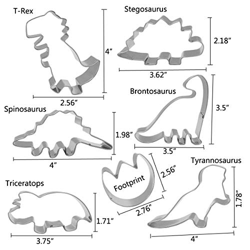 Bonropin Dinosaur Cookie Cutters Set - 7 Piece Stainless Steel Cutters Molds Cutters for Making T-Rex, Stegosaurus, Brontosaurus, Triceratops, Tyrannosaurus, Spinosaurus, Dinosaur Footprint