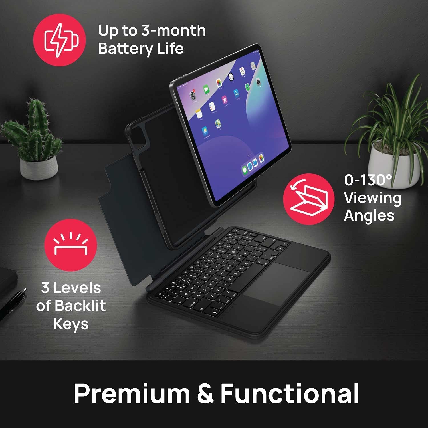 Brydge Air MAX+ Wireless Keyboard Case with Multi-Touch Trackpad for iPad Air 5th (M1) and 4th Generation and iPad Pro 11-inch, Detachable Magnetic SnapFit Case (Refurbished)