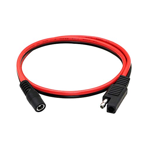 CERRXIAN 60cm 14AWG DC 5.5mm x 2.1mm Female to SAE 2 Pin Quick Disconnect Wire Harness Extension Cable for Portable Powers, Motorcycle Solar Panel Charger (F Black)