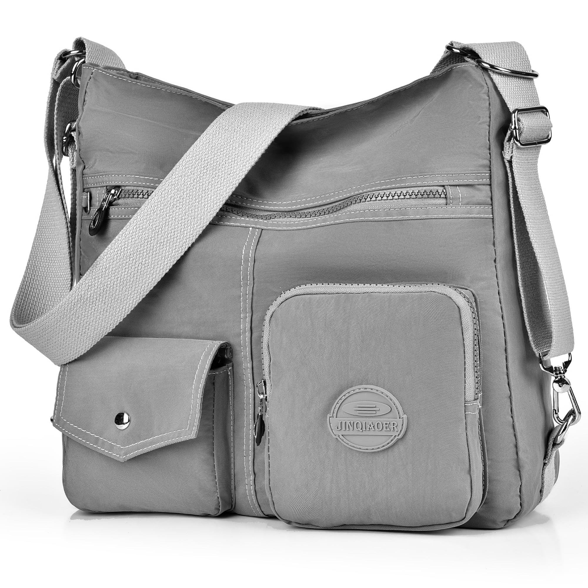 Multipurpose Hobo Purse for Women with Antitheft RFID, Waterproof Nylon Crossbody Bag Shoulder Handbag, Convertible Backpack (Grey)
