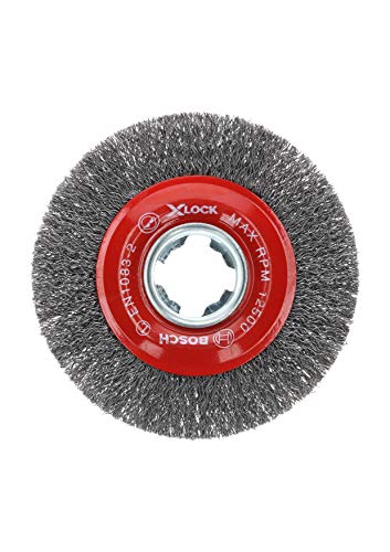 BOSCH WBX418 4-1/2 In. X-LOCK Arbor Tempered Steel Crimped Wire Wheel For Applications in De-burring, Removing Oxides, Flash Removal, Edge Blending