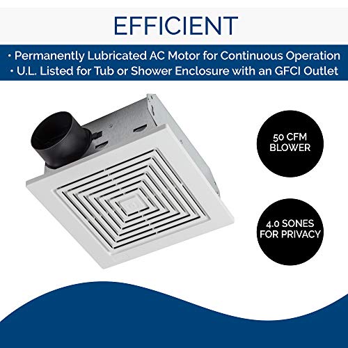 Broan-NuTone 688 Ceiling and Wall Ventilation, 50 CFM 4.0 Sones, White Bath Fan