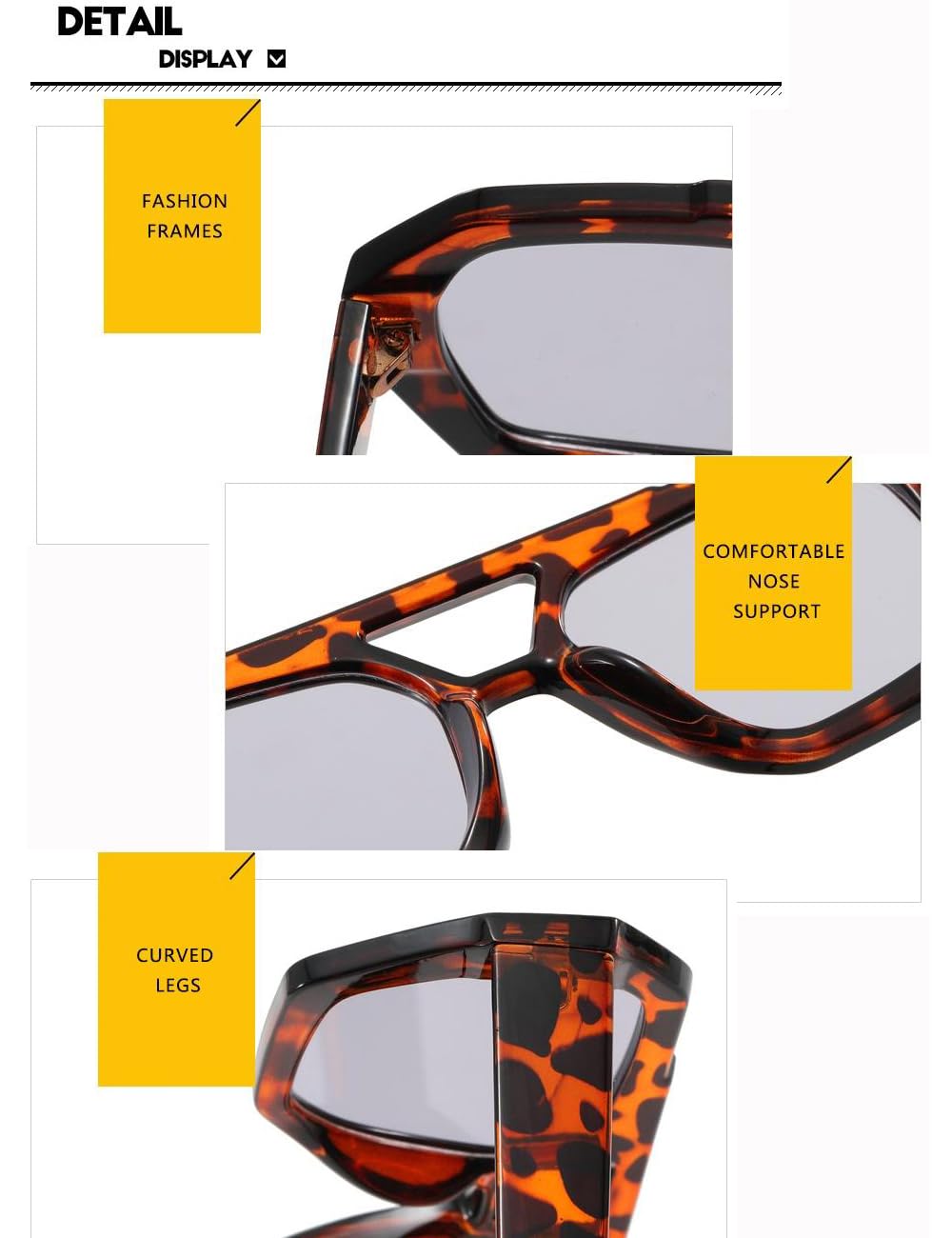 BAODAREN Trendy Aviator Sunglasses for Women Men Hexagonal Square Thick Frame Double Bridge Sun Glasses Shades BS1300 (Leopard/Light Gray)