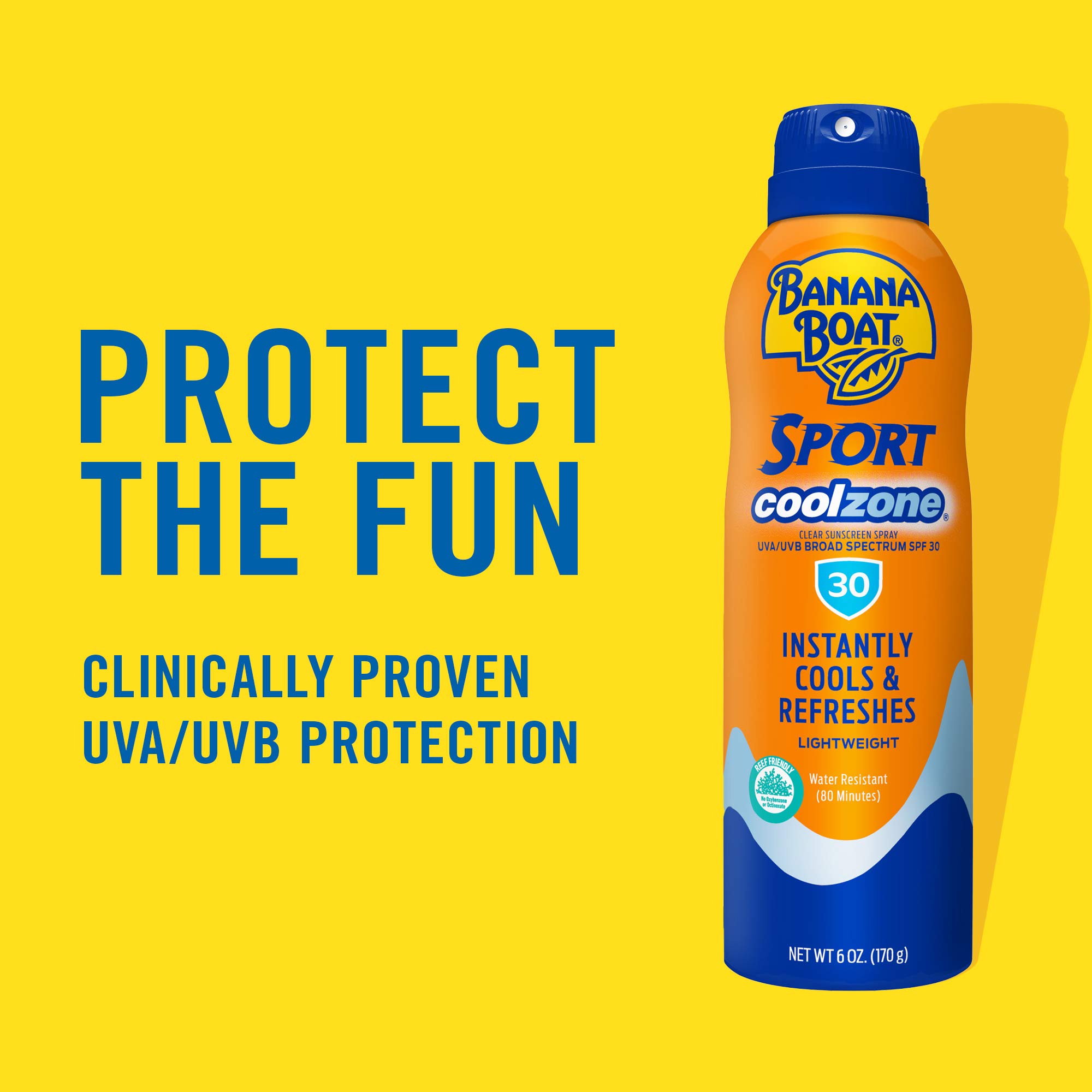 Banana Boat Sport Cool Zone SPF 30 Sunscreen Spray Twin Pack | Sport Sunscreen Spray SPF 30, Clear Sunscreen Spray, Banana Boat Sunscreen Spray SPF 30, Oxybenzone Free Sunscreen Pack, 6oz each