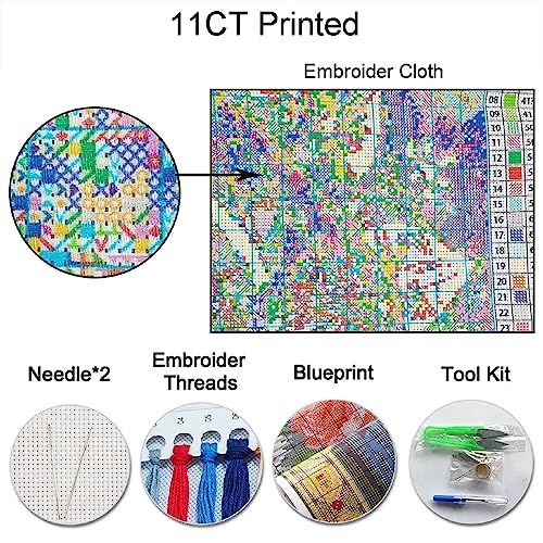 Dimension Cross Stitch Kits Stamped Full Range of Embroidery Starter Kits for Beginners Embroidery Kit Needlepoint Kits for Adults Stamped Cross Stitch 11CT-Park Scenery 16.9x21.7 inch
