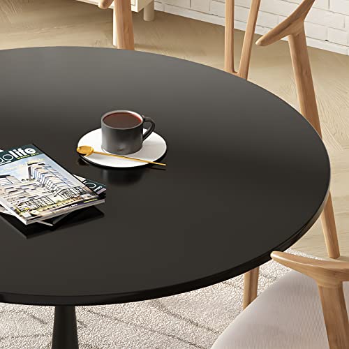 DKLGG Black Round, 42.1" Tulip Kitchen Dining 4-6 People with MDF Top & Pedestal Base, Mid-Century End Leisure Coffee Office Living Room Table