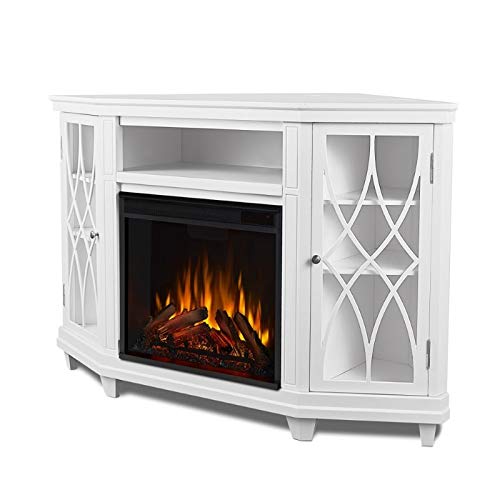BOWERY HILL Modern Wood Corner Fireplace TV Stand for TVs up to 56" in White