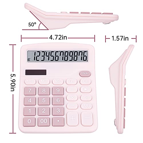DANRONG Cute Pink Desktop Calculator with Big Buttons, Dual Power Source, Solar and Battery, Large Display Screen - Perfect for Office, Teachers, and Students (Pink)