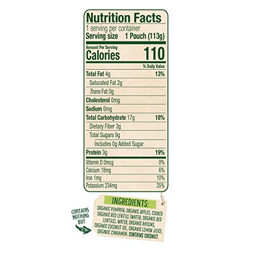 Sprout Organic Baby Food, Stage 3 Pouches, Pumpkin & Red Lentil Plant Powered Protein, 4 Oz Purees (Pack of 6)