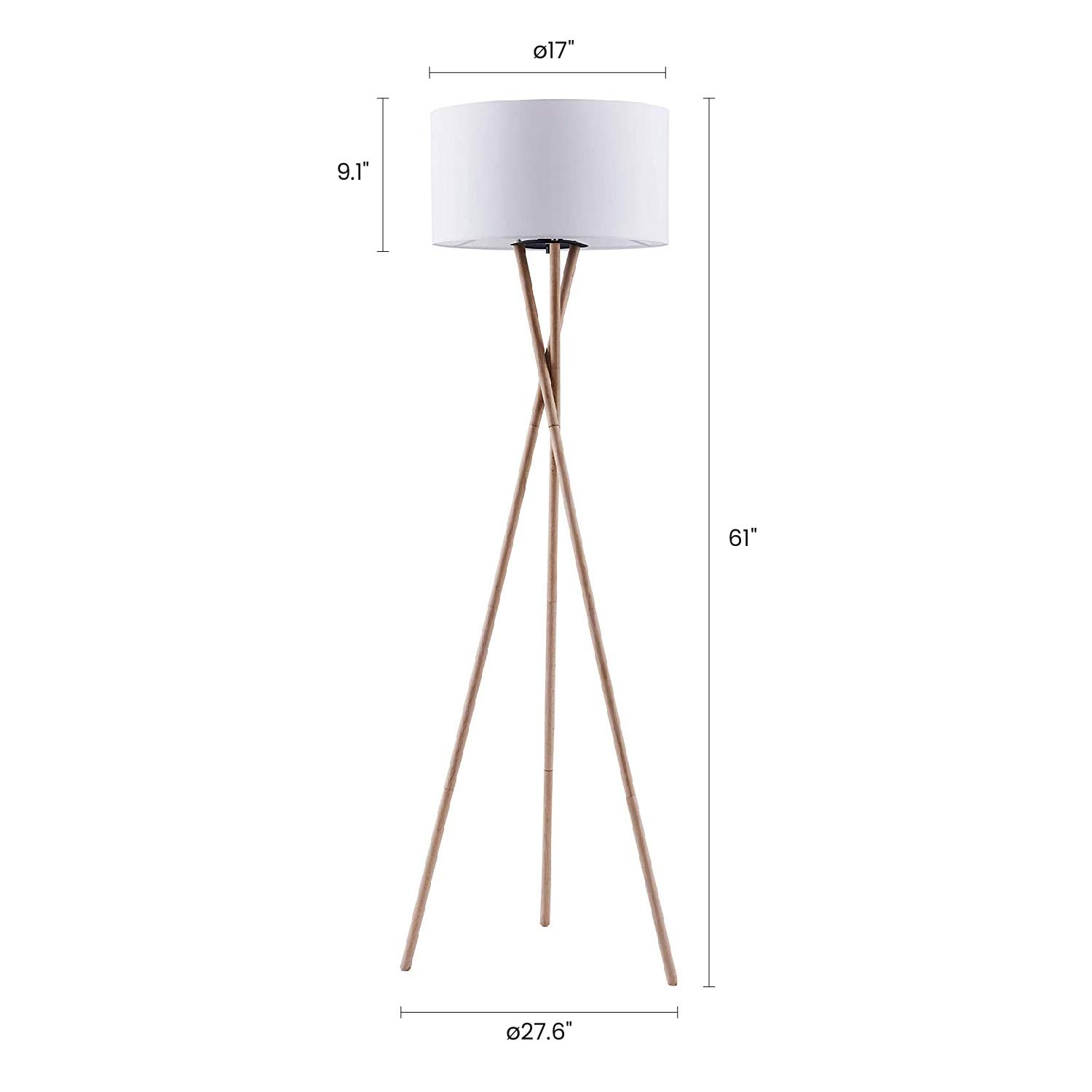 Archiology Tripod Floor Lamp - Modern Wood Floor Lamp with White Drum Shade and E26 Lamp Base,Perfect for Living Room, Bedroom, Study Room and Office