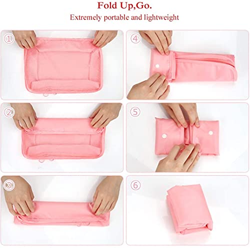 DIMJ Packing Cubes for Travel, 8Pcs Travel Cubes Set Pink Foldable Suitcase Organizer Lightweight Luggage Storage Bag
