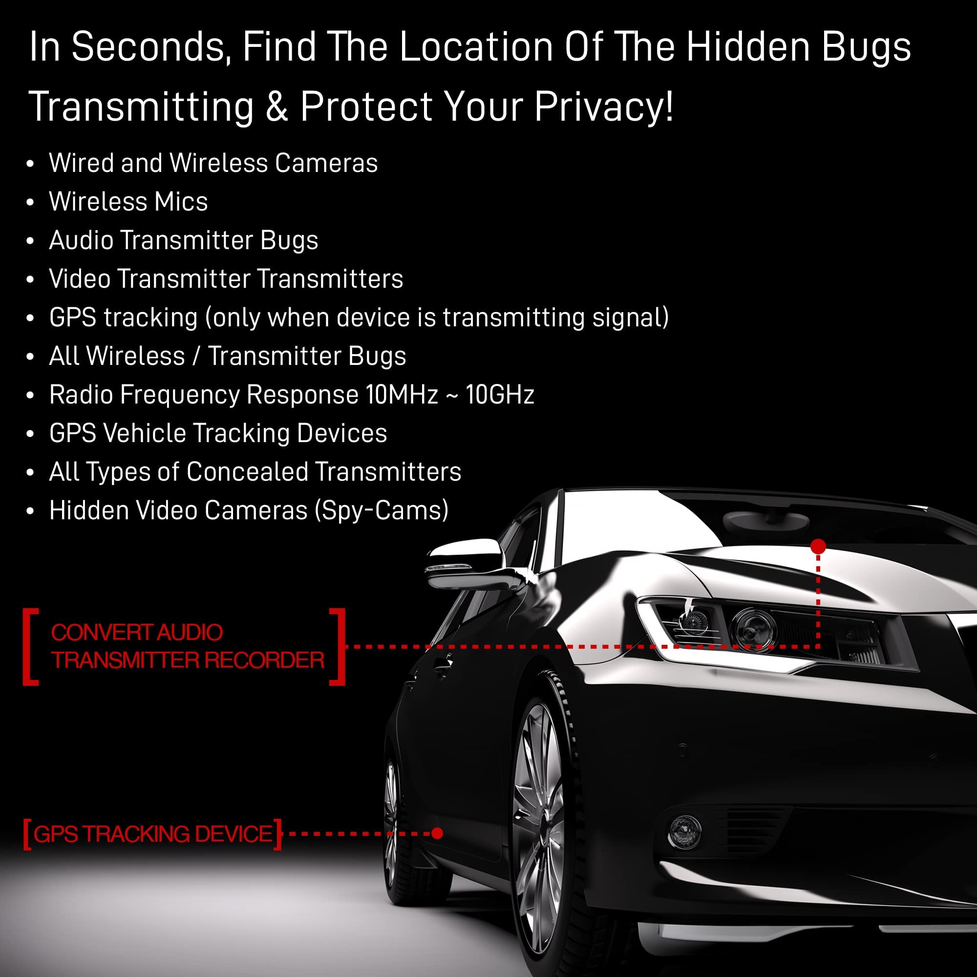 Spy-Hawk Security Pro-10G Bug Detector - Find GPS Tracker & Wireless Camera - Anti Spy Detector - Audio Bug Sweeping Device - Hidden GPS Tracking Finder - Cam Finder by Spy Associates Security