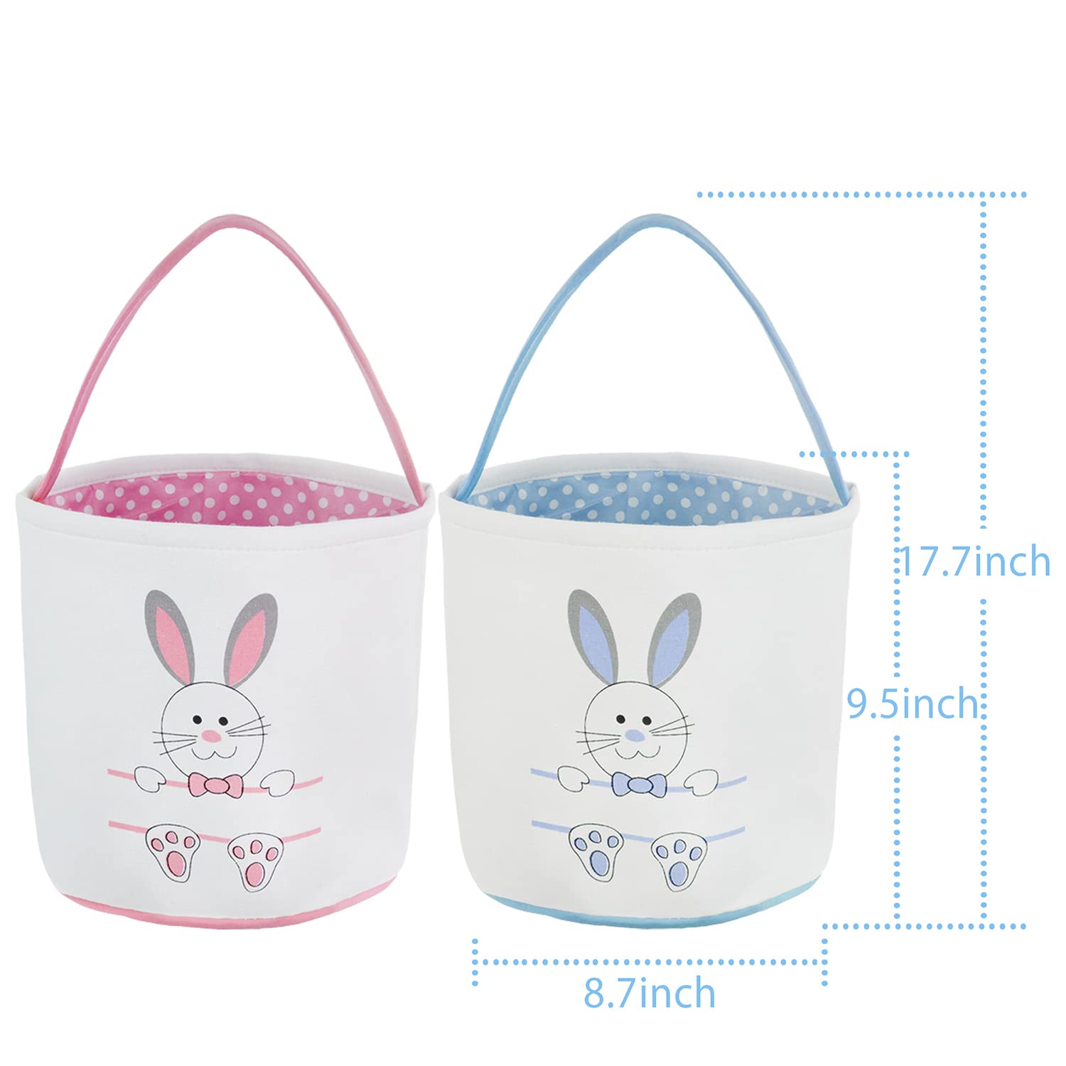 Easter Bunny Basket Egg Bags for Kids Canvas Tote Bags Buckets for Easter Eggs Personalized Candy Egg Basket with Rabbit Print Easter Tote Bag Party Candy Storage Decoration(2pcs)