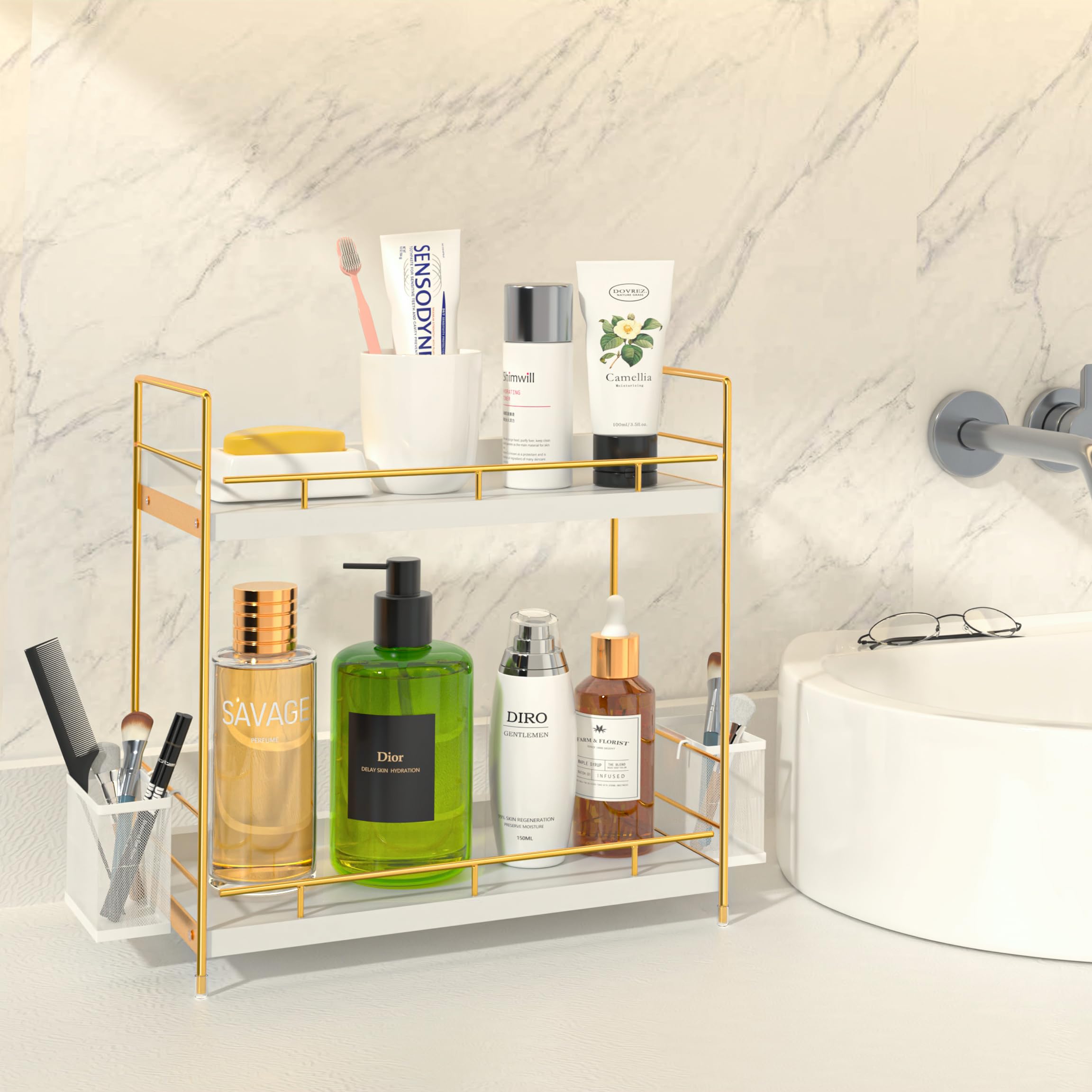 BSTSLL Bathroom Organizer Countertop, 3 Tier Bathroom Counter Organizer with Basket for Skin Care Organizer, Bathroom,Kitchen, Vanity Organizer